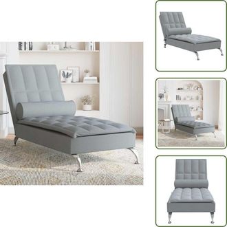 vidaXL Massage-Chaiselongue mit Nackenrolle Hellgrau Stoff - Chaiselongue - Relaxsessel - Massagesessel - Lounge Sessel - Wohnzimmerm&ouml;bel