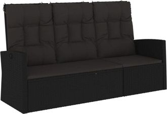 vidaXL Gartenbank mit Liegefunktion & Kissen Schwarz 173cm Poly Rattan - Vidaxl