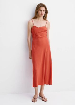 Mango Robe midi &agrave; encolure crois&eacute;e rouge - Femme - XS - MANGO