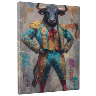 Generic Bullfighter Leinwand-Kunst, bunter schwarzer Stier im Matador-Kostüm, moderne Wanddekoration für Wohnzimmer, Schlafzimmer, Bar, Geschenk, 40,6 x 50,8 