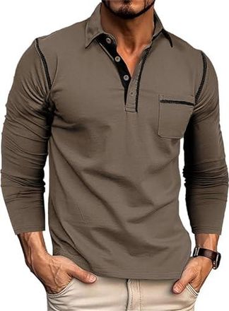 Generic Polo Manche Longue Homme Col Revers- Tee Shirt Sport D&eacute;contract&eacute; Coupe Slim Passe-Partout Haut Chic L&eacute;ger Doux De Tous Les Jours Confortable Classique