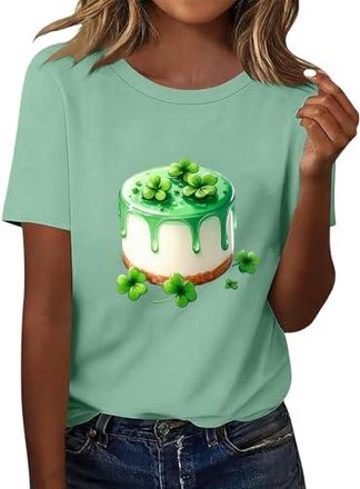 Generic T-shirt d&eacute;t&eacute; &agrave; manches courtes et col rond pour femme Motif tr&egrave;fle Dessert | T-shirt d&eacute;t&eacute; doux, respirant et l&eacute;ger pour le quotidien, les vacances, ro