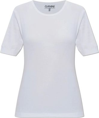 Ganni Femme, Tops, Blanc, Taille: 38 FR T-shirt c&ocirc;tel&eacute; avec logo