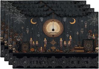Generic Halloween Gothic Schwarz Tischsets Dunkel Vintage Dekorative Tischsets f&uuml;r Esstisch rutschfest Waschbar Indoor Outdoor Party Geschirr 4er Set