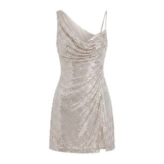 Self Portrait Rhinestone Draped Mini Dress - - Dresses - Damen - Beige - 2XS