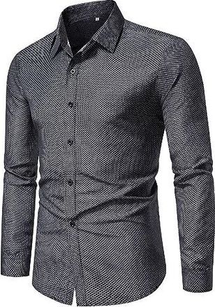 Generic Chemise de travail pour homme - Coupe droite - Chemise de costume avec bouton Down - Chemise de loisirs avec col rabattu - Chemise daffaires facile de