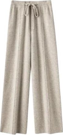 Generic Pantalon en cachemire pour femme 100 % laine mérinos Pantalon large en tricot lâche Pantalon épais automne/hiver, Marron clair gris, M