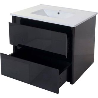 Hhg Waschbecken + Unterschrank HHG 627, Waschbecken Waschtisch Badezimmer, hochglanz 50x80cm schwarz