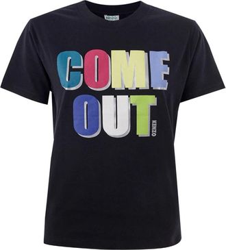 Kenzo Multicolor Come Out Print Baumwoll-T-Shirt - - Tops - Herren - Schwarzk - XS