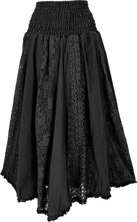 Guru Shop Boho Spitzen Maxirock, Flamenco Rock, Weiter Sommerrock - Schwarz, Damen, Baumwolle