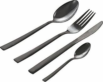 Villa D'Este Home Tivoli Modernes Besteck-Set, 24-teilig, Stahl, gl&auml;nzend schwarz