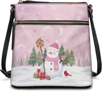 Coloranimal Sac &agrave; bandouli&egrave;re en cuir pour femme avec fermeture &eacute;clair, sac &agrave; main tendance et l&eacute;ger avec plusieurs poches, Bonshommes de neige de No&euml;l