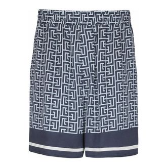 Balmain Shorts aus flie&szlig;endem Stoff mit Monogramm-Muster - - Shorts - Herren - Blau - XS