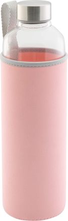 axentia Trinkflasche aus Glas, Wasserflasche mit Neoprenhülle in Rosa, ca. 1 l