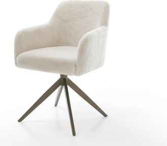 DELIFE Drehstuhl Greg-Flex Pl&uuml;sch Creme-Wei&szlig; Kreuzgestell breit Effektfinish Titan 360&deg; drehbar Wippfunktion Taschenfederkern, Esszimmerst&uuml;hle