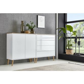 BMG M&ouml;bel BMG M&ouml;bel Sideboard Mailand Set 3, grifflos, Holzf&uuml;&szlig;e, Wei&szlig;/ Artisan, Wei&szlig; hochglanz