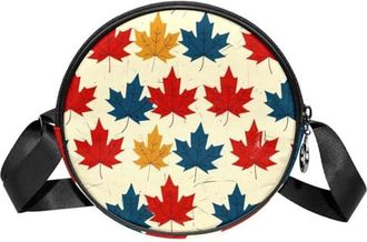 Generic Sac &agrave; bandouli&egrave;re circulaire pour femme, petit sac &agrave; bandouli&egrave;re tricolore en forme de feuille d&eacute;rable avec fermeture &eacute;clair, bretelles r&eacute;glables, sac