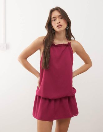 Motel Veloria - Robe dos nu &agrave; taille basse et col montant - Rose fonc&eacute;