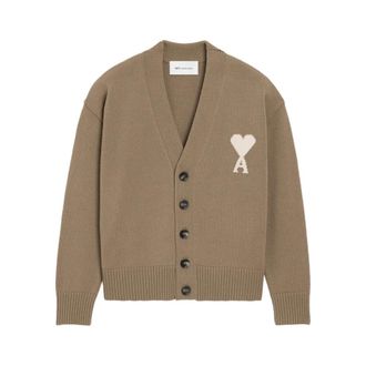Ami Homme, Pulls, Brun, Taille: XL Intarsia Heart Cardigan