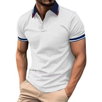 Generic Polo d&eacute;contract&eacute; boutonn&eacute; &agrave; revers pour homme - Couleur unie - Manches courtes - Sans manches, Blanc., XL
