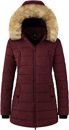 Wantdo Femme Veste Chaude dhiver à Capuche Veste dExtérieur Résistante à leau Manteau Matelassé en Coton Veste Coupe-Vent Puffer Blouson Rouge S