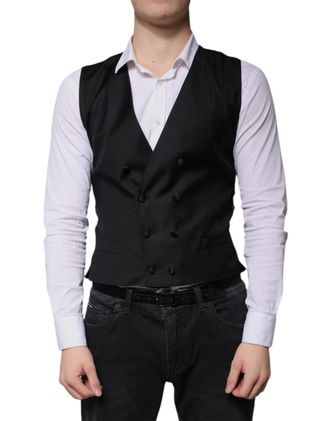 Dolce & Gabbana Black Wool Formal Dress Men Waistcoat Vest Virgin Silk Polyester