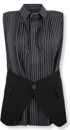 sacai Femme, Blouses et Chemises, Bleu, Taille: 40 FR Chemise Popeline x Laine Tailleur