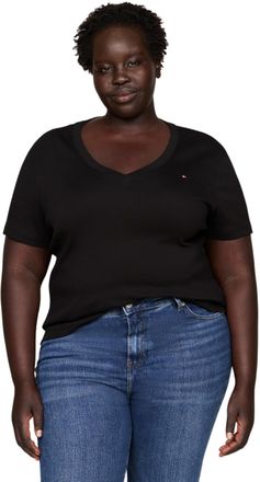 Tommy Hilfiger Damen T-Shirt Kurzarm Slim Fit Cody V-Ausschnitt, Schwarz (Black), 50