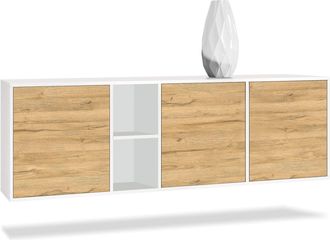 Vladon Kommode Cuba, Made in Germany, Wei&szlig; matt/Eiche Natur - Modernes Sideboard f&uuml;r Ihr Wohnbereich - (BxHxT) 182x53x35 cm