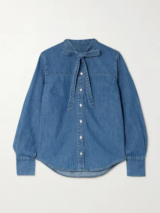 Veronica Beard Gabby Jeanshemd Mit Schleife - Blau
