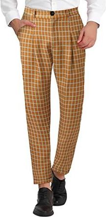 Generic Pantalon &agrave; carreaux pour homme, robe chino, pantalon habill&eacute; formel, bureau, travail, pantalon ample pliss&eacute;, coupe d&eacute;contract&eacute;e, l&eacute;ger, jambe large, p