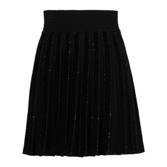 Balmain Plissierter Glitzerstrickrock - - Skirts - Damen - Schwarzk - 2XS