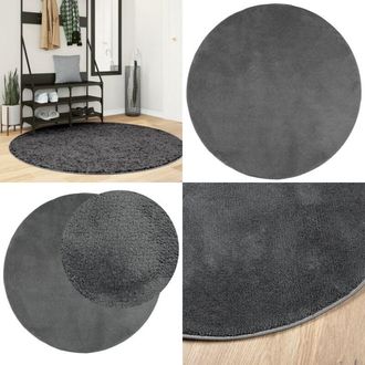 vidaXL Teppich OVIEDO Kurzflor Anthrazit Ø 160 cm - Kuscheldecke - Kurzflorteppich - Wohnraumteppich - Wohnzimmerteppich - Schlafzimmersteppich - Home &