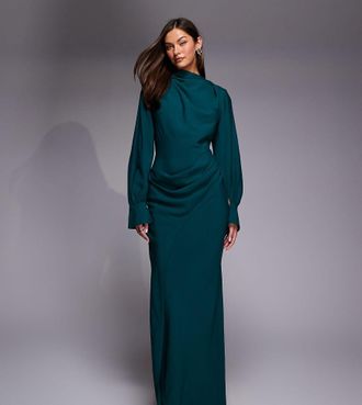 Asos Tall ASOS DESIGN Tall - Robe longue effet drap&eacute; avec col montant - Bleu sarcelle-Violet