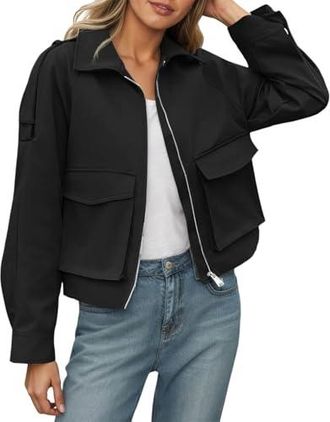 Generic Vestes pour femmes, &eacute;l&eacute;gantes, l&eacute;g&egrave;res, d&eacute;contract&eacute;es, coupe-vent, v&ecirc;tements dext&eacute;rieur, veste courte dautomne 2026, Noir, XL