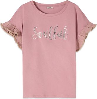 Oltre Femme, Tops, Rose, Taille: 40 FR T-shirt en coton avec cristaux et volants