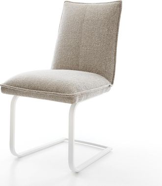 DELIFE Freischwinger Lelio-Flex Webstoff Soft Beige Freischwinger flach Wei&szlig; Taschenfederkern, Esszimmerst&uuml;hle