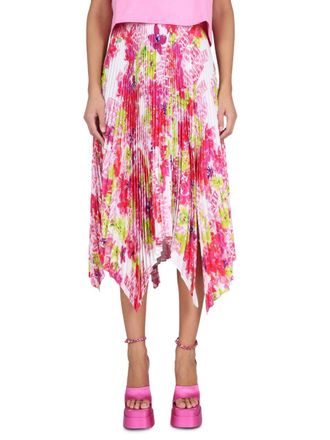 Versace Pleated Floral Polyester Skirt - Multicolor