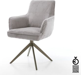 DELIFE Drehstuhl Heira-Flex mit Armlehnen Cord Silbergrau Kreuzgestell breit Effektfinish Titan 360&deg; drehbar Wippfunktion Taschenfederkern, Esszimmerst&uuml;hle