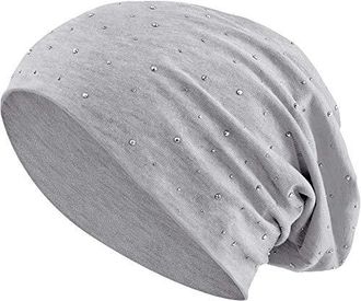 Balinco Jersey Coton &eacute;lastique Long Slouch Beanie Unisexe Hommes Femmes avec Strass Pierres &eacute;toile Casquette Heather en 35 Couleurs diff&eacute;rentes (7) (Heather L