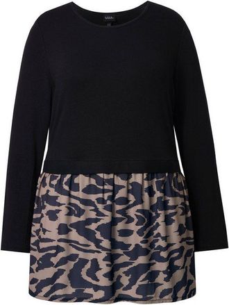 Ulla Popken Longsleeve Shirt Patchlook Animal-Volantsaum Rundhals Langarm