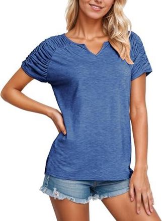 Generico T-shirt &agrave; manches courtes pour femme, t-shirt raglan d&eacute;t&eacute; confortable avec col rond, pour le quotidien, fabriqu&eacute; en tissu doux et respirant, bleu, XXL