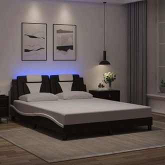 vidaXL Bettgestell Viana mit led ohne Matratze Schwarz und Wei&szlig; 160x200 cm Kunstleder Vidaxl