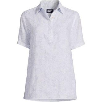 Lands End Leinenbluse Kurzarm mit halber Knopfleiste, Damen, Größe:36-38 petite, Blau, Leinen, by Lands End