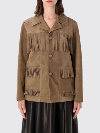 Ralph Lauren Veste courte en cuir dagneau su&eacute;d&eacute; avec franges et broderies