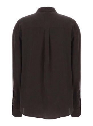 Pinko Womens Crepe De Chine Pleated Shirt Brown Silk Blouses