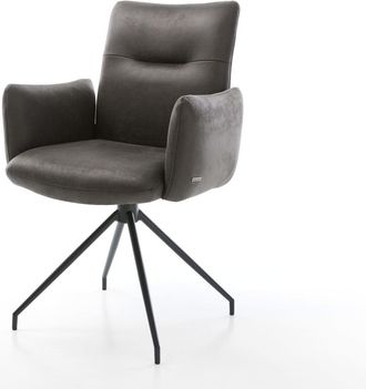 DELIFE Drehstuhl Jova-Flex mit Armlehnen Mikrofaser Anthrazit Vintage Kreuzgestell konisch Schwarz 180° drehbar Taschenfederkern, Esszimmerstühle