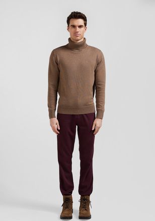Eden Park Pantalon Chino En Piqu&eacute; De Coton Stretch Et Modal Bordeaux Coupe Regular