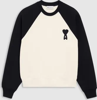 Ami Sweatshirt With Ami De Coeur Knitted Patch Blanc Creme Noir