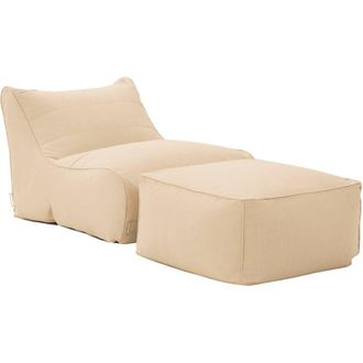 Sweeek Outdoor Sessel und Fu&szlig;hocker mit Olefin-Bezug in beige
